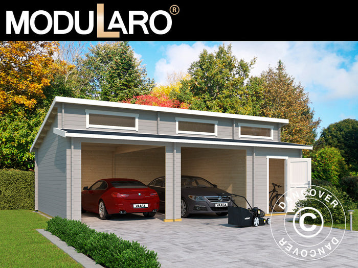 Dobbeltgarage, carport i træ Vaasa, 7,8x5,2x3,21m, 44mm, Lysegrå